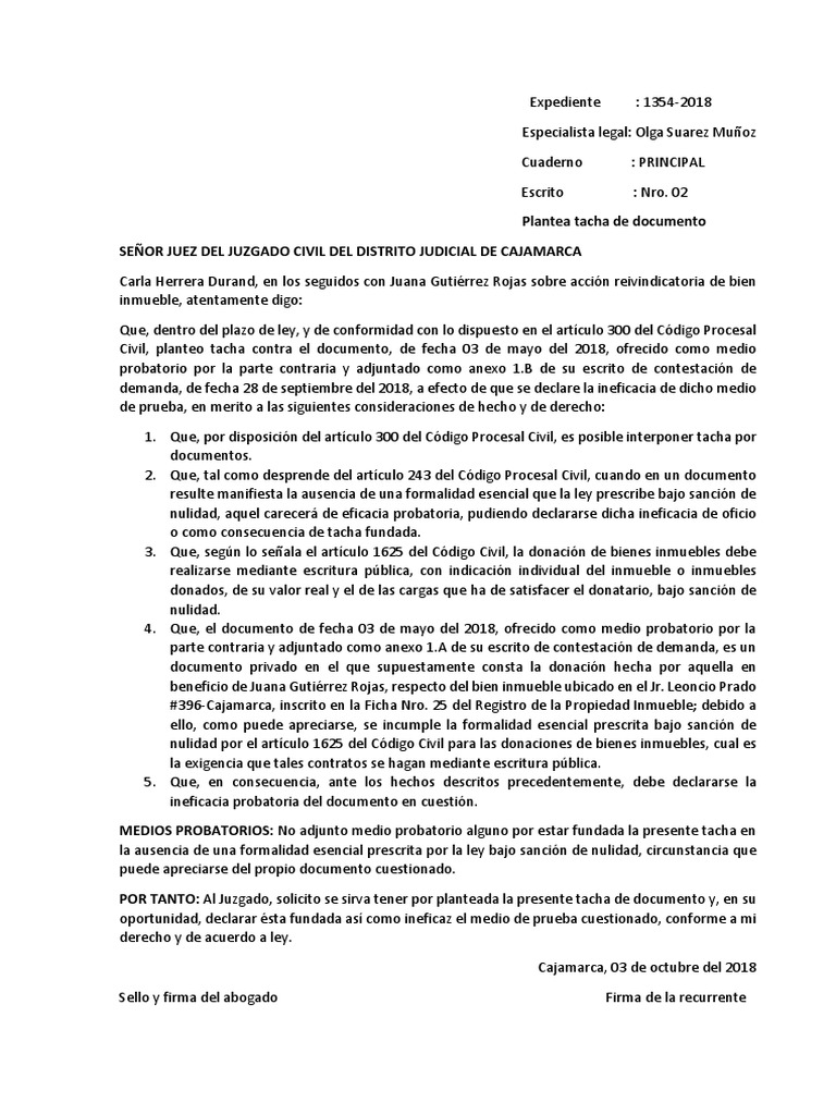 Tacha de Documentos | PDF | Demanda judicial | Ley procesal