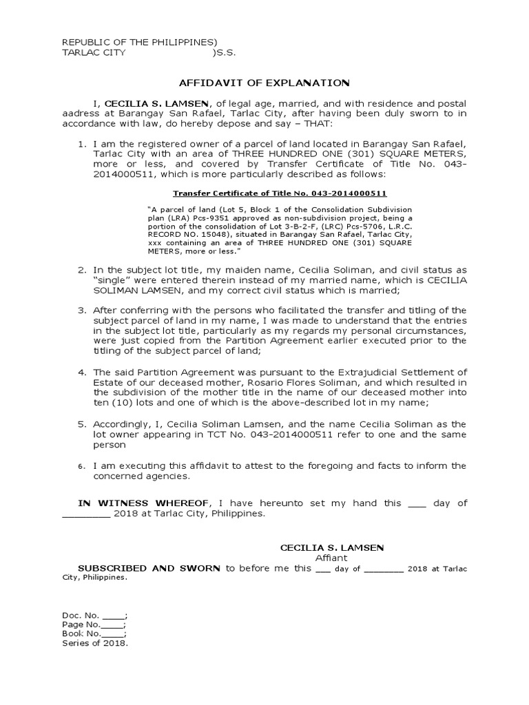 Affidavit of Explanation | PDF | Affidavit | Public Law
