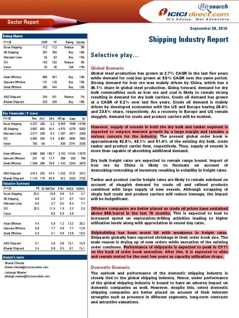 ShippingSectorReport-29 Sep 2010 | PDF | Oil Tanker | Shipping