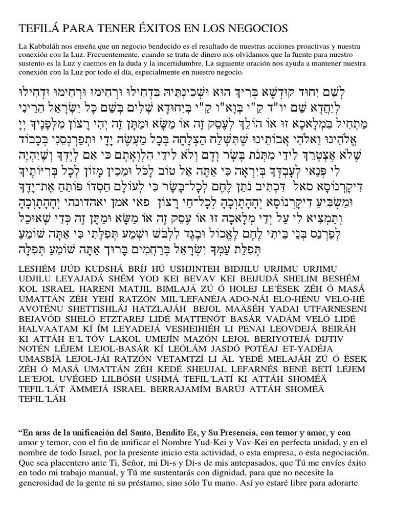 Tefilá para Tener Éxitos en Los Negocios | PDF