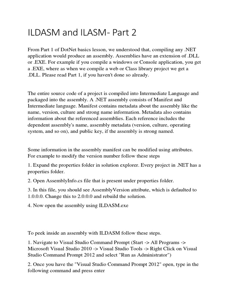 Ildasm and Ilasm - Part 2 | PDF | Microsoft Visual Studio | Application ...