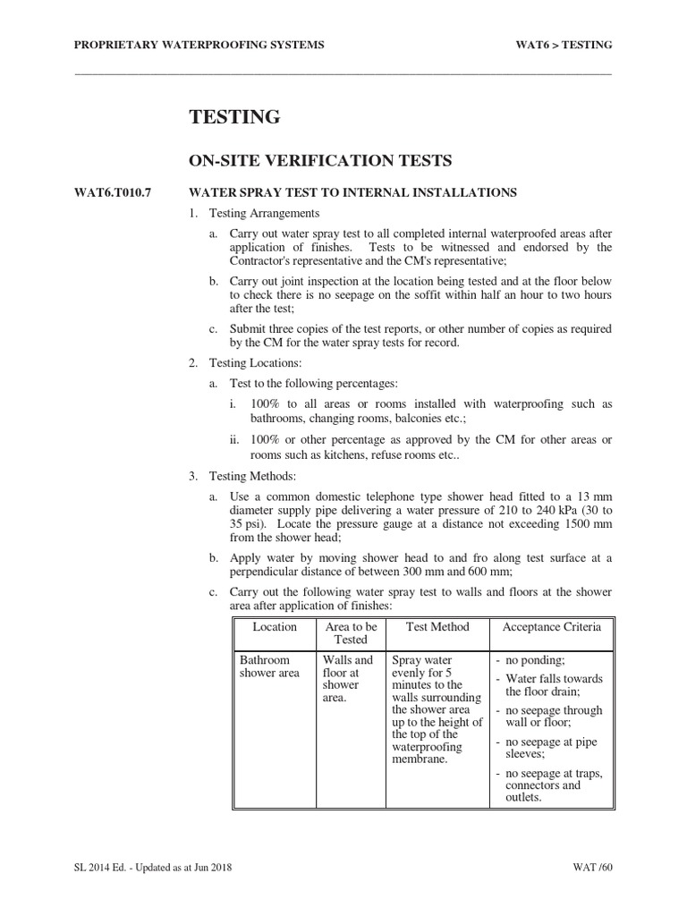 Water Spray Test To Internal Installation | PDF | Shower | Pressure