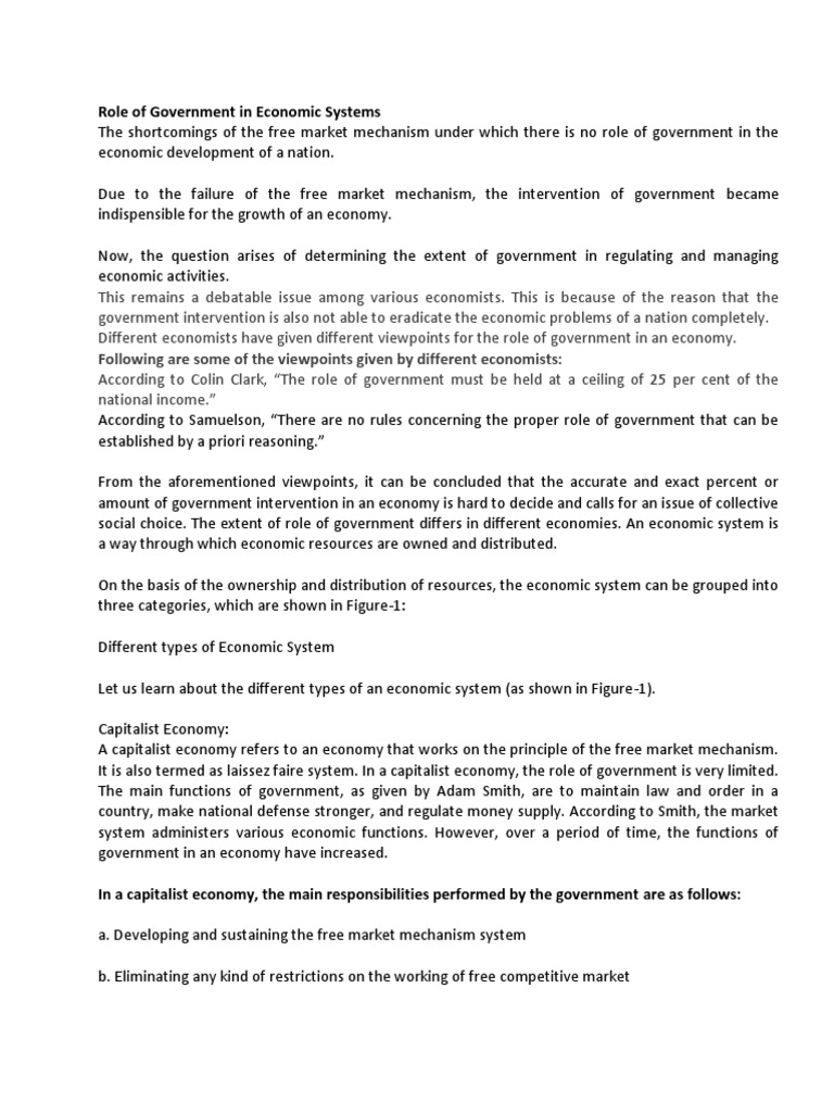 Government's Role in Economic Systems | PDF | Socialism | Free Market