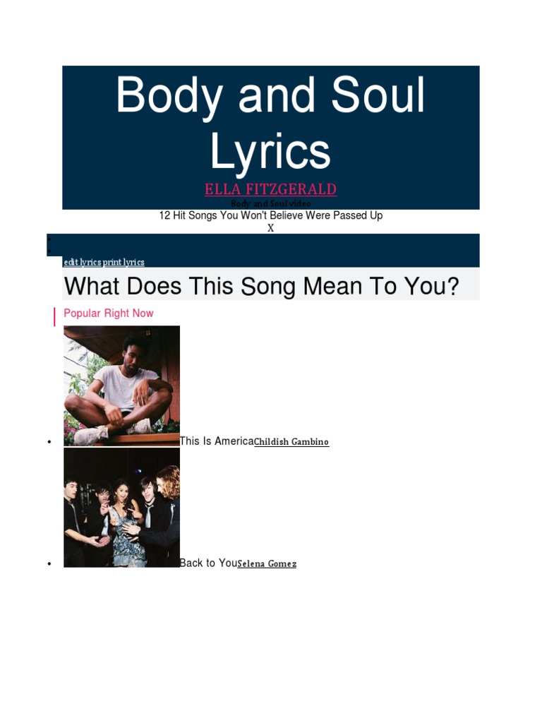 Body and Soul Lyrics: What Does This Song Mean To You? | PDF