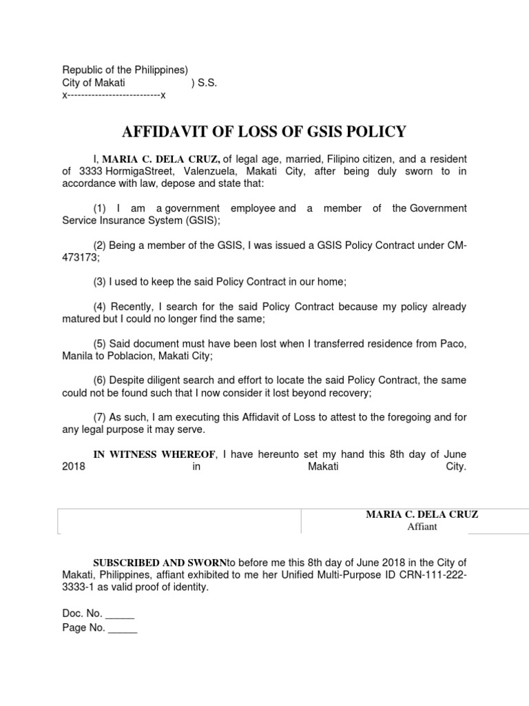Affidavit of Gsis Policy | PDF