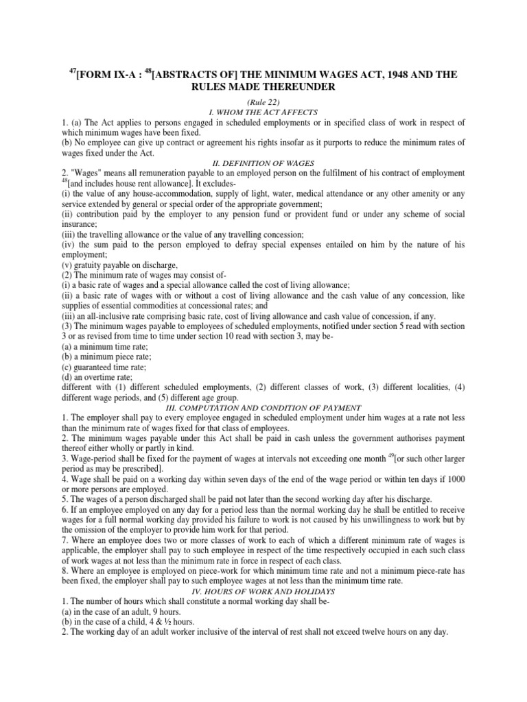 Abstract On Min Wages Act PDF | PDF | Working Time | Overtime