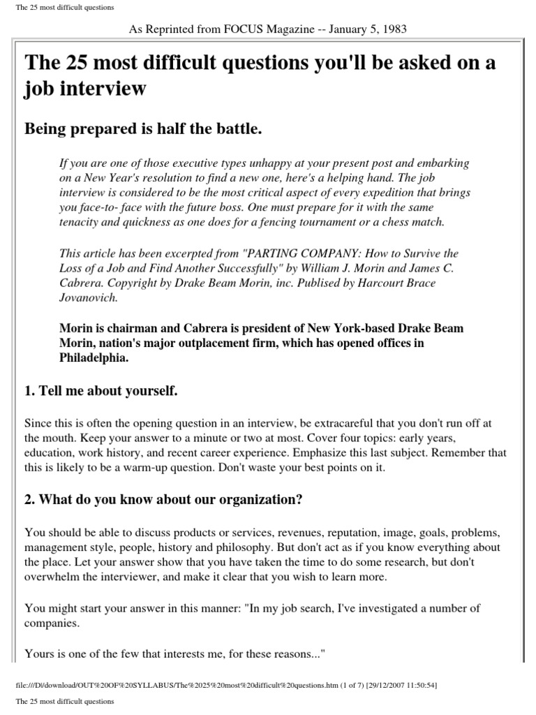 The 25 Most Difficult Questions | PDF | Salary