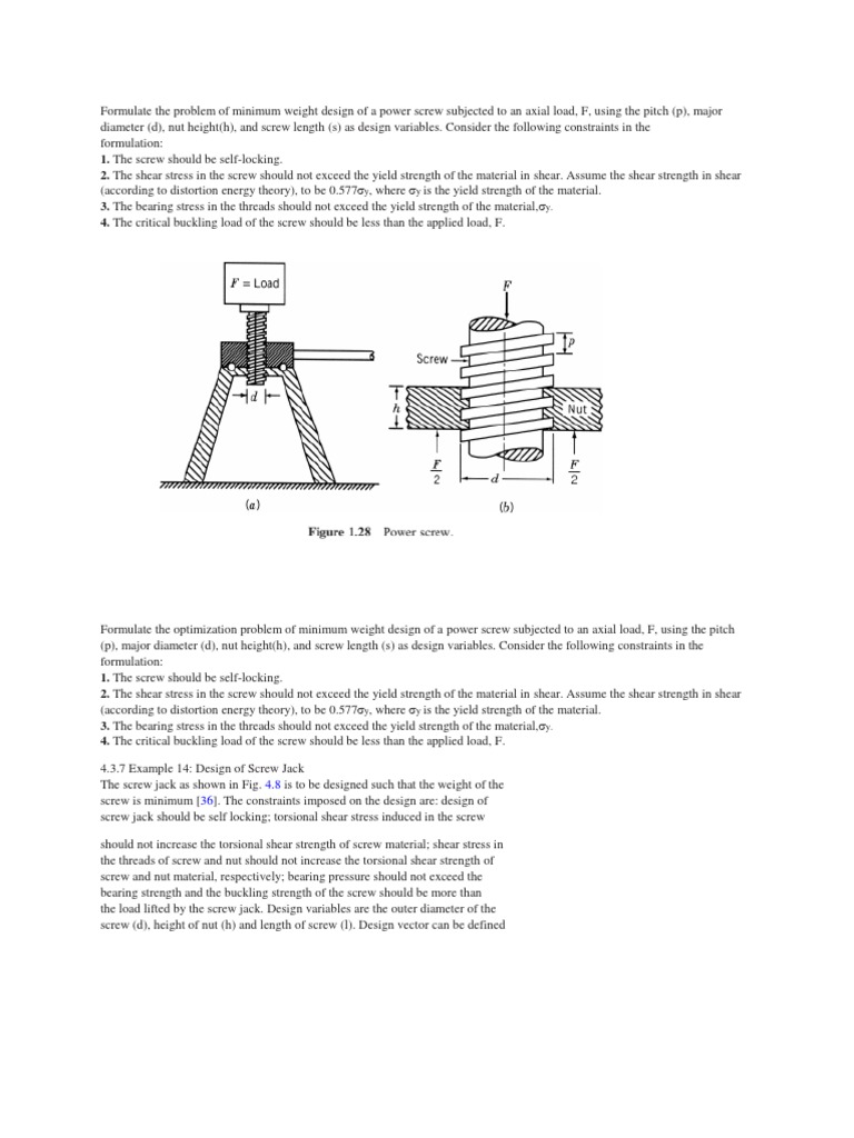 Screw Jack Optimization | PDF | Yield (Engineering) | Buckling