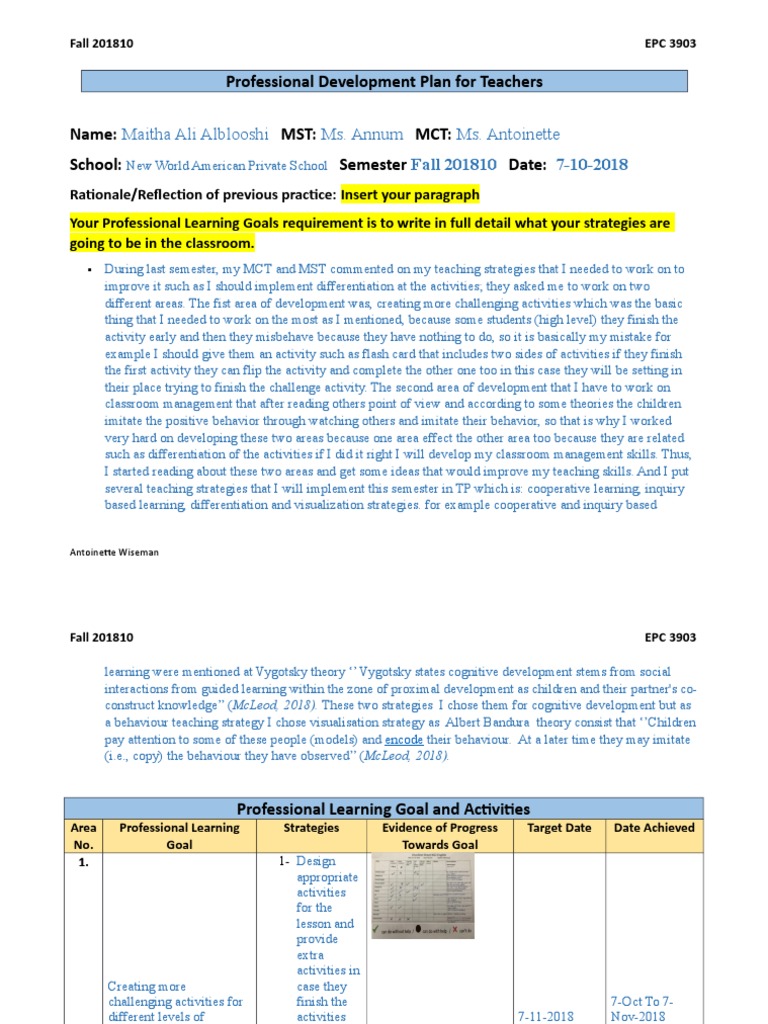 Professional Development Plan For Teachers | PDF | Classroom Management ...