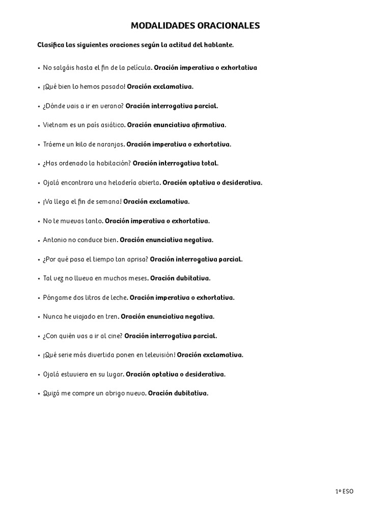 Modalidades oracionales 1 ESO
