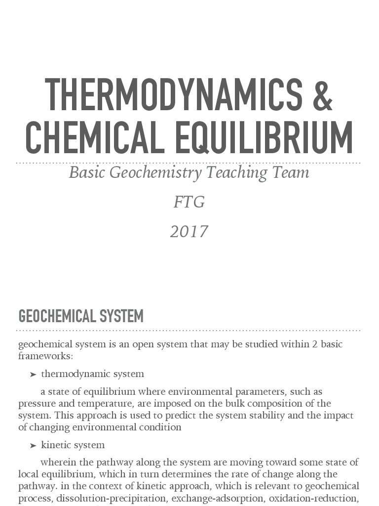 Thermodynamics & Chemical Equilibrium: Basic Geochemistry Teaching Team ...