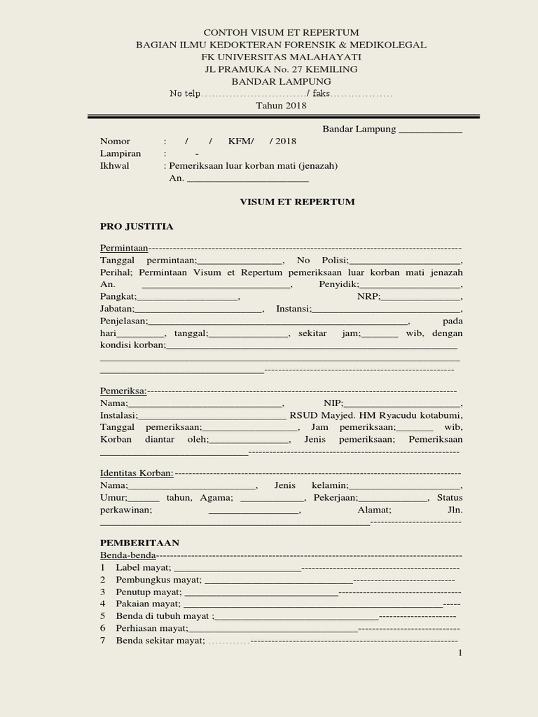 Contoh Visum Et Repertum Jenazah | PDF