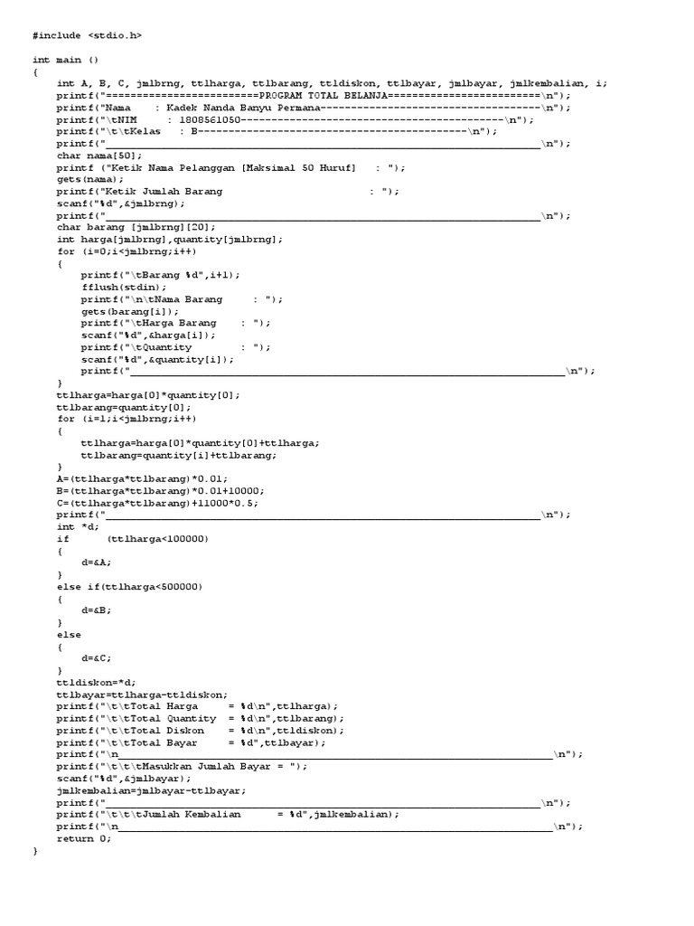 Tugas Pointer - Total Belanja - Kadek Nanda Banyu Permana - 1808561050 | PDF | Computer ...