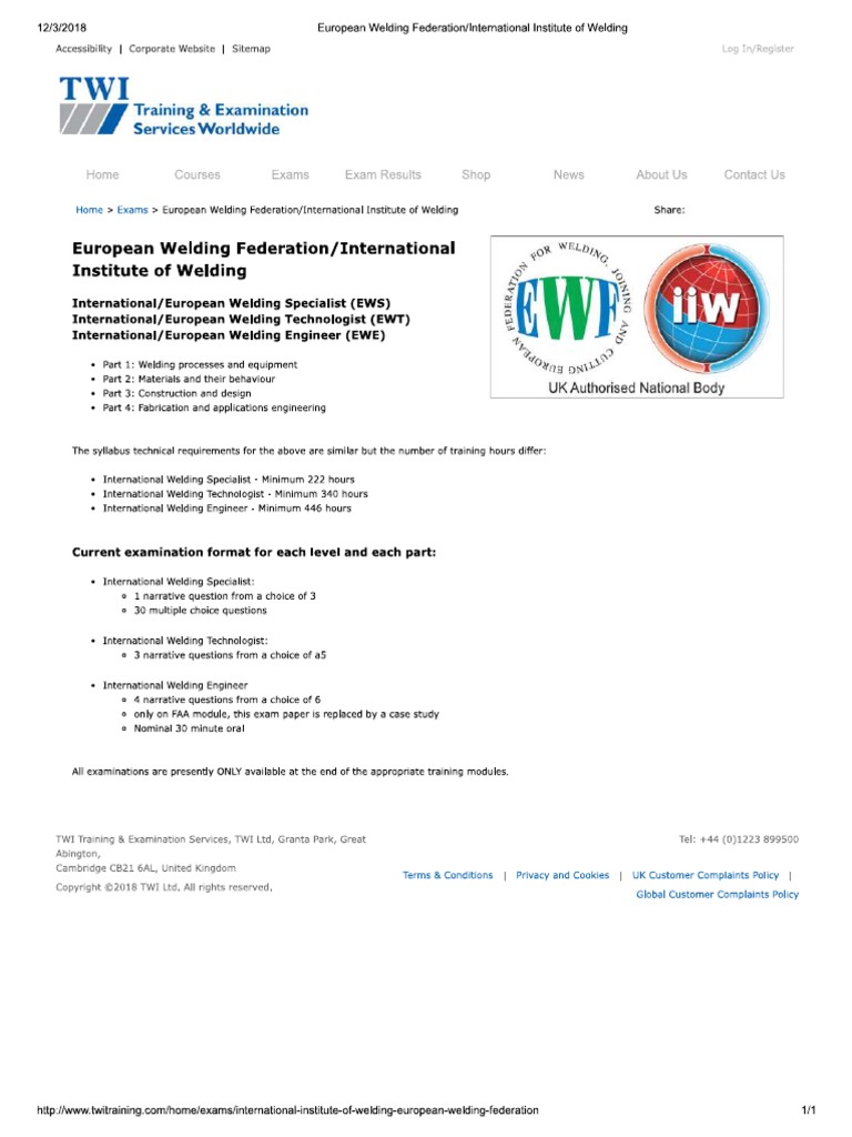 Exam Pattern For International Welding Engineer | PDF