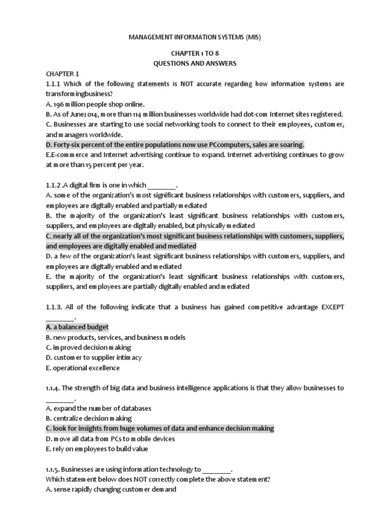 Main Mis Quiz | PDF | Computer Network | Information System