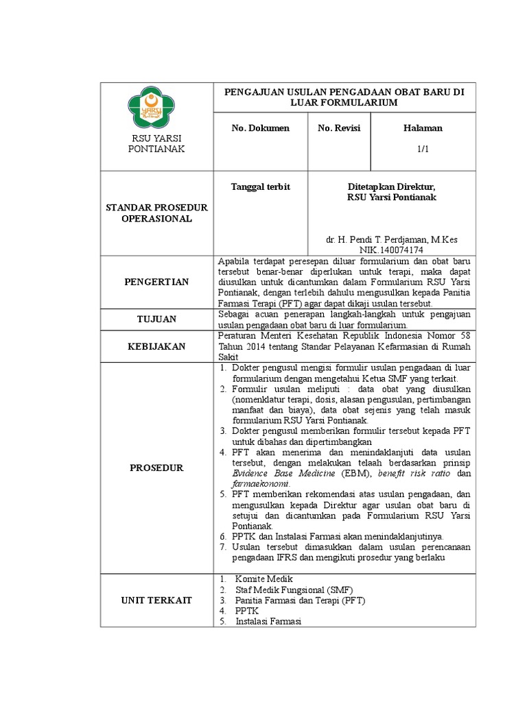 Spo Pengajuan Usulan Obat Baru Di Luar Formularium Pdf