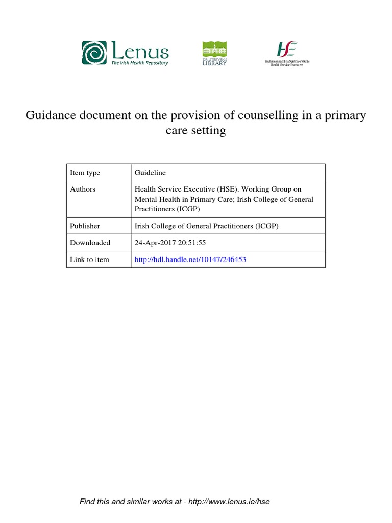 Counselling in Primary Care | PDF | Counseling Psychology | Psychotherapy