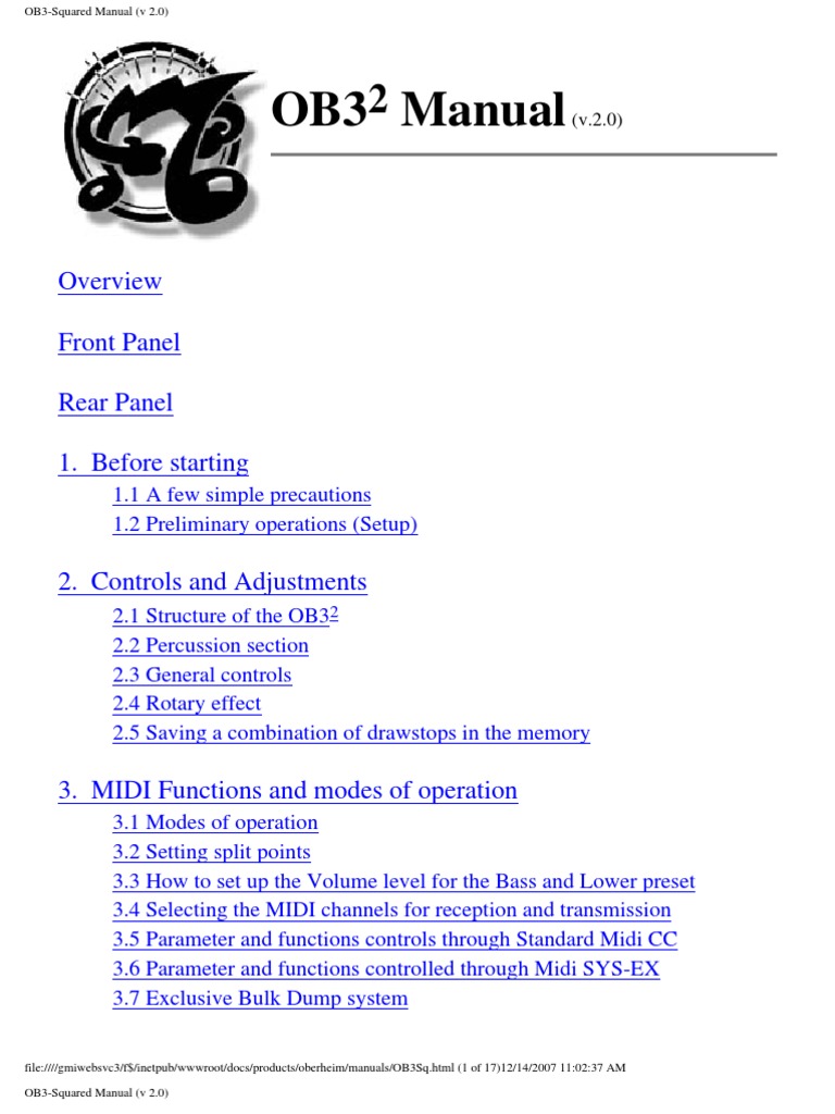 OB3-SquaredManual (v2 0) | PDF | Synthesizer | Electrical Connector