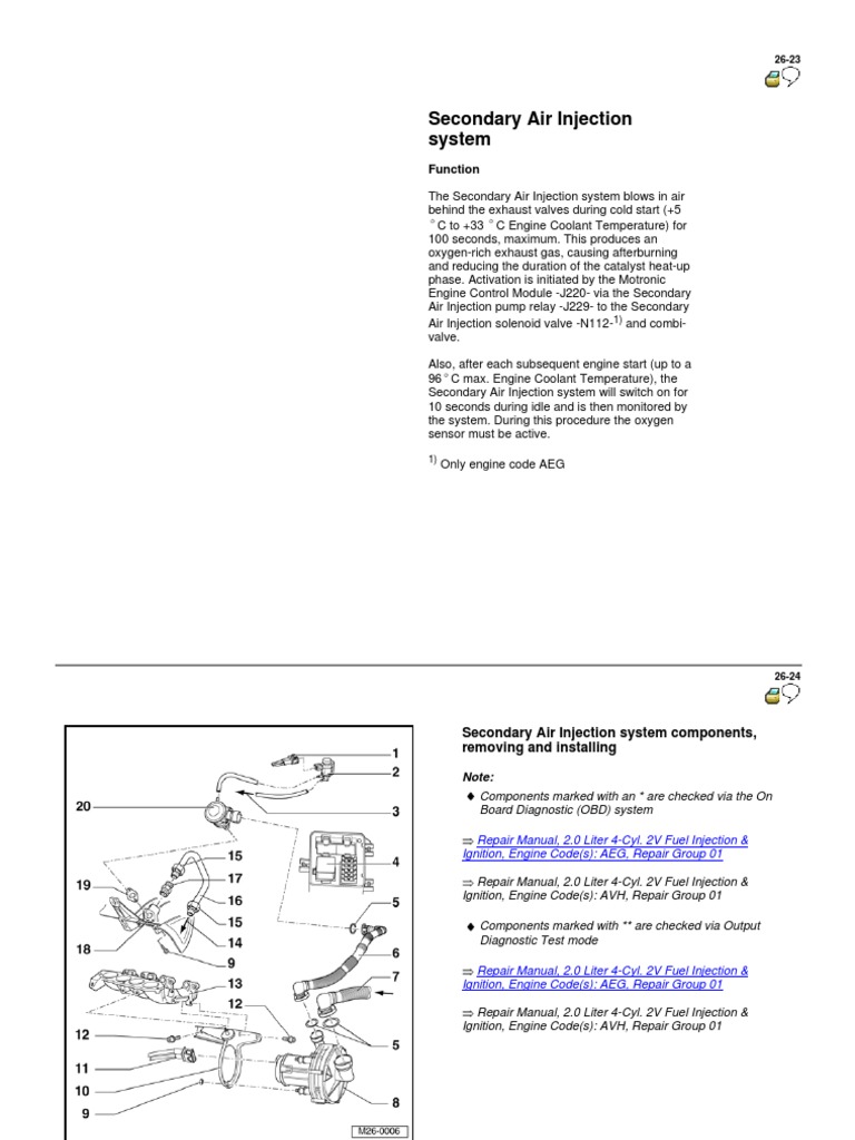 VW Golf 4 Secondary Air Injection System - Engines: Aeg Avh Azg | PDF ...