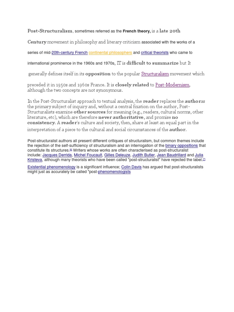 Post-Structuralism Century Movement in Philosophy and Literary ...