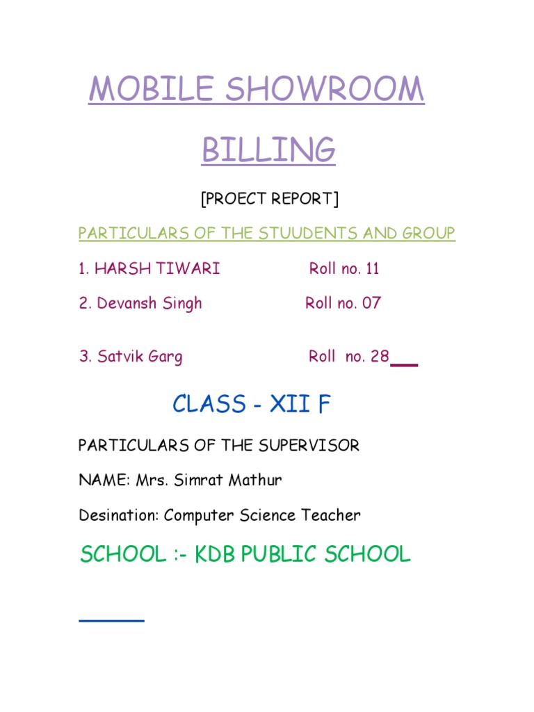 Mobile Showroom Billing: Class - Xii F | PDF | Art