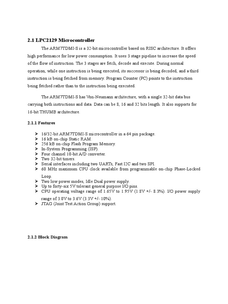 2.1 LPC2129 Microcontroller: 2.1.1 Features | PDF | Microcontroller ...
