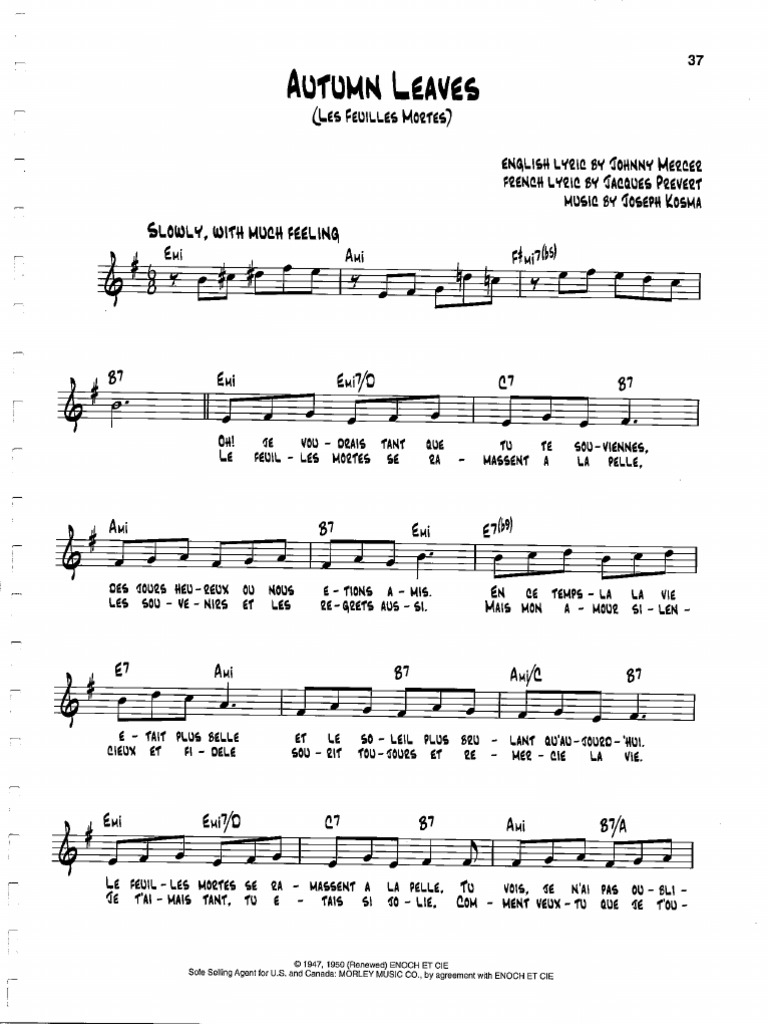 Autumn Leaves - Piano Sheet 3pgs | PDF