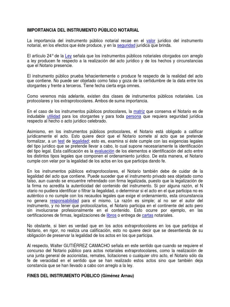 Importancia del Instrumento Público Notarial | PDF | Voluntad y ...