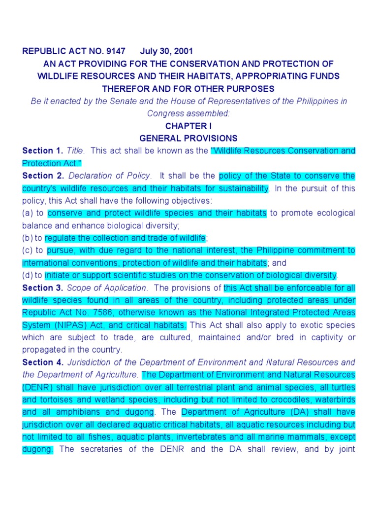 RA 9147 Wildlife Resources Conservation and Protection Act | PDF ...