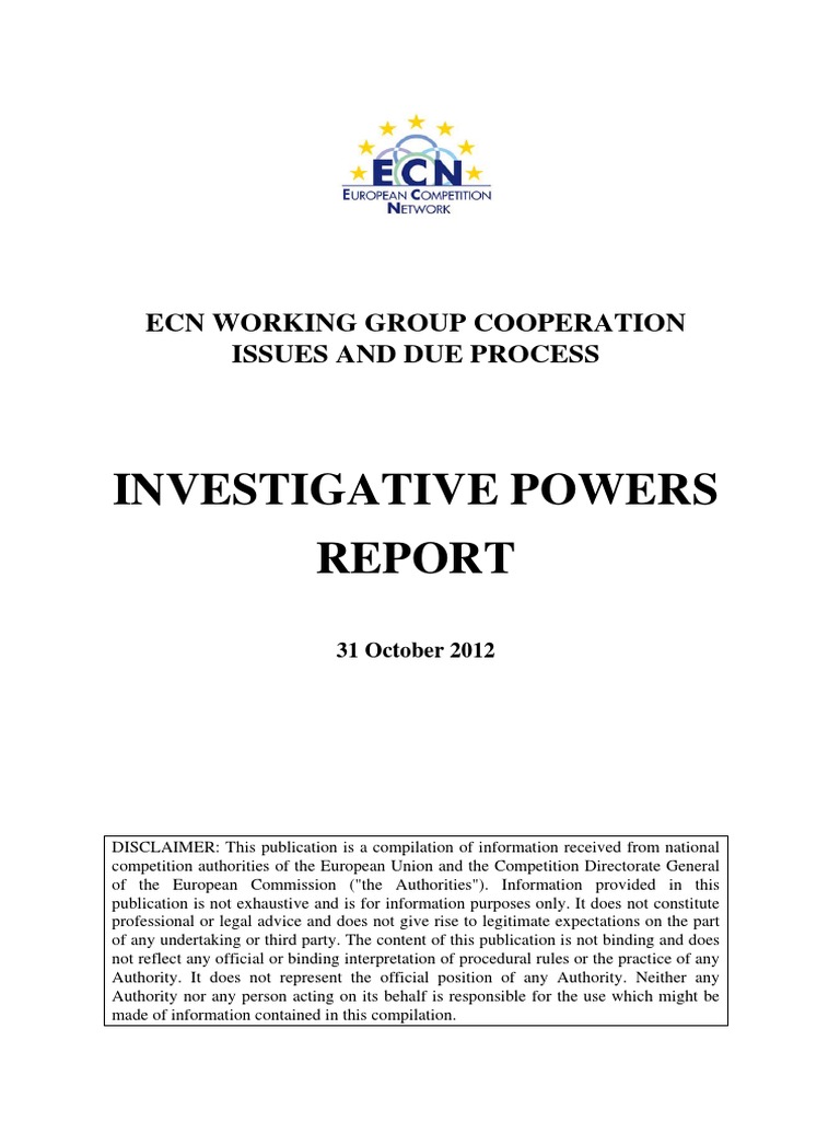 Investigative Powers: Ecn Working Group Cooperation Issues and Due ...