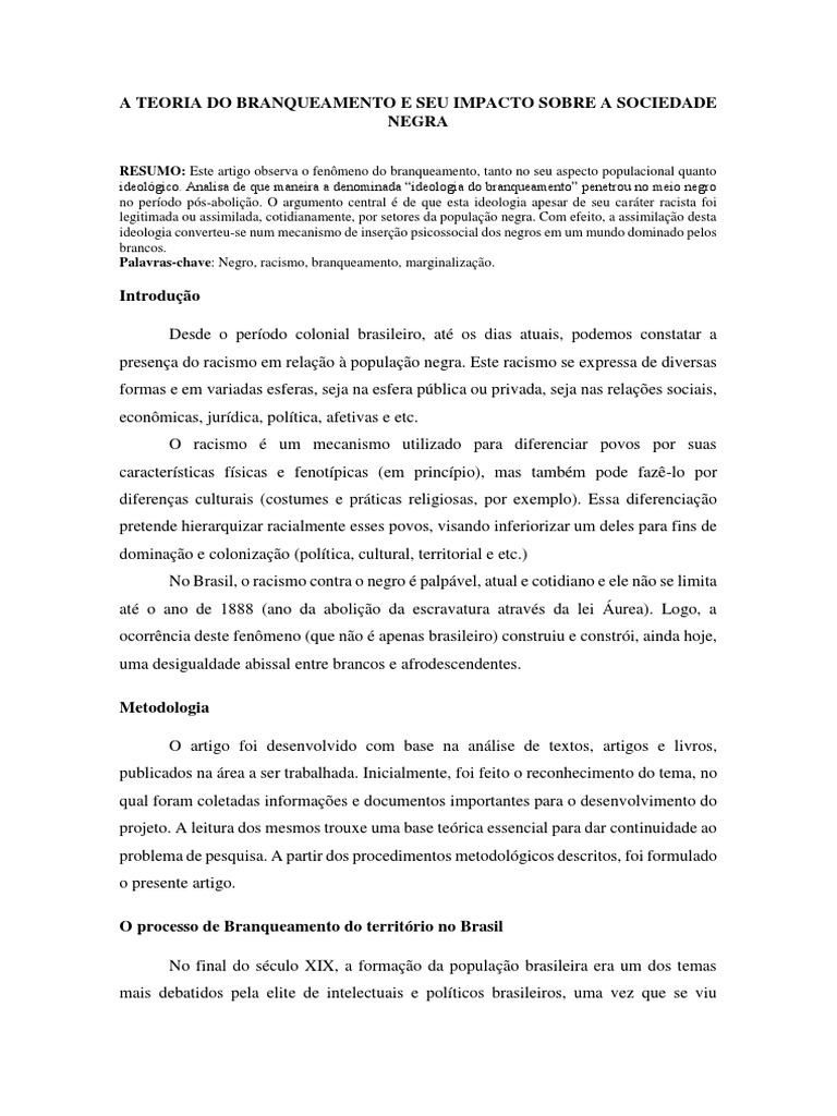 Artigo - Teoria Do Branqueamento | PDF | Racismo | Discriminação e ...