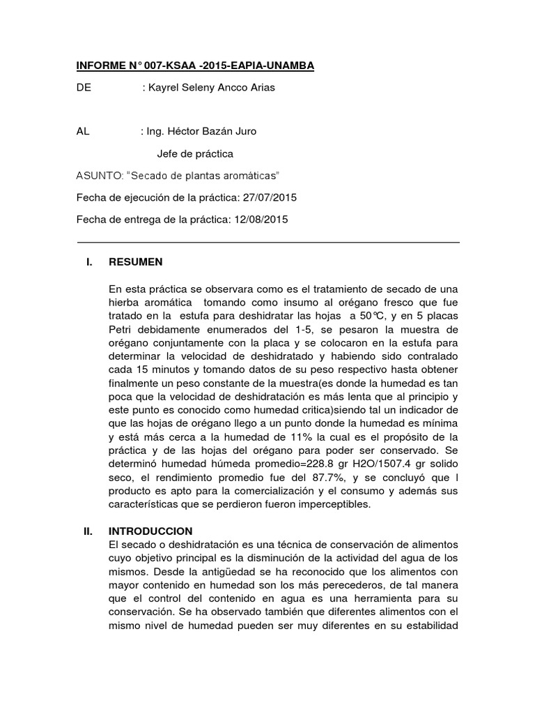 Secado De Plantas Aromaticas Pdf Orégano Agua