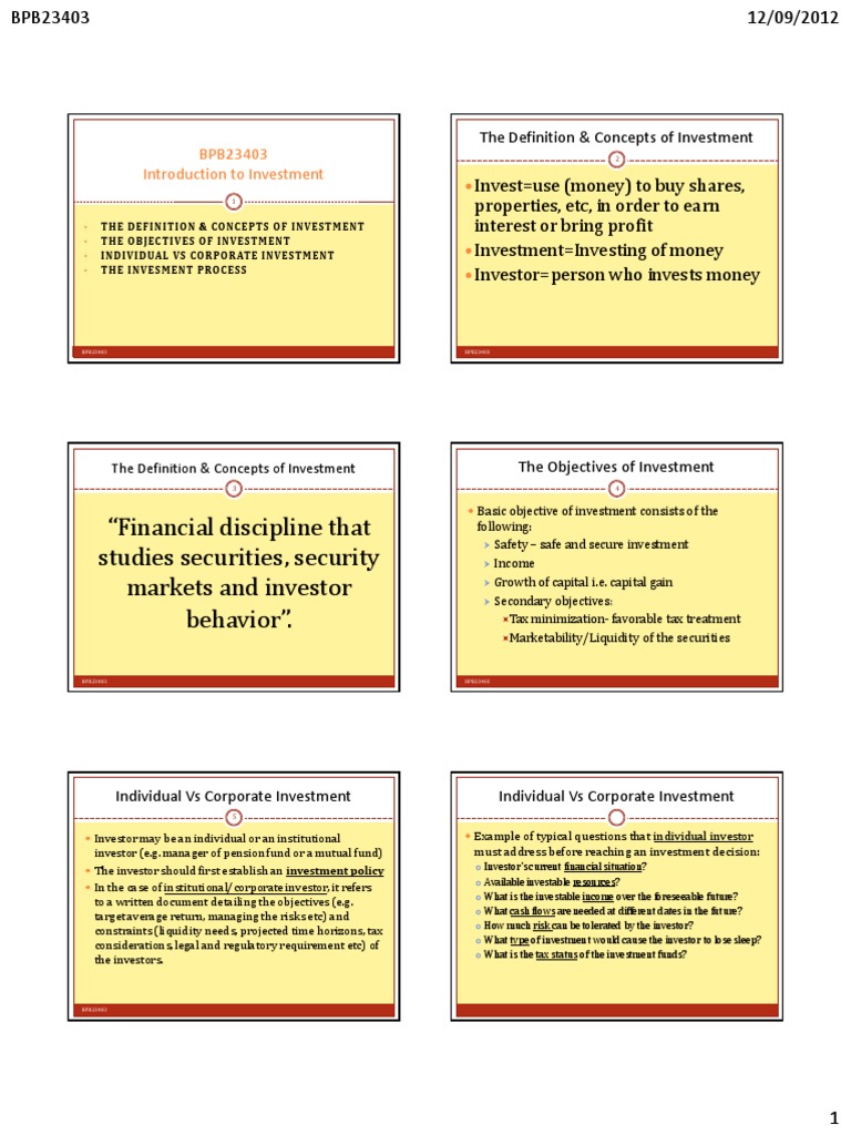 Introduction to Investment Concepts | PDF | Investor | Securities (Finance)