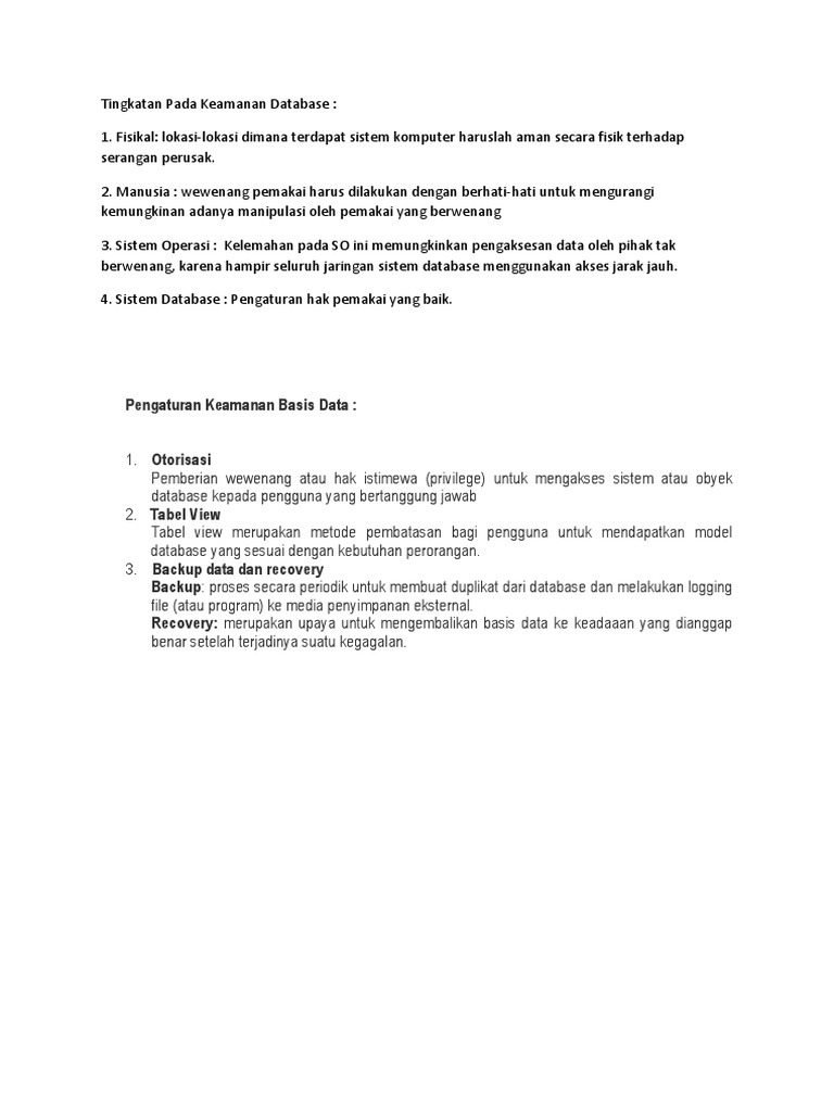 Tingkatan Pada Keamanan Database | PDF