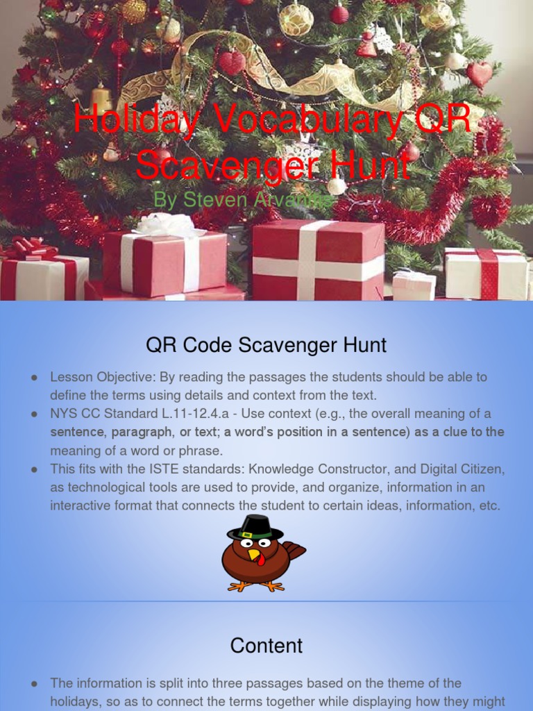 Holiday Vocabulary QR Scavenger Hunt: by Steven Arvanitis | PDF