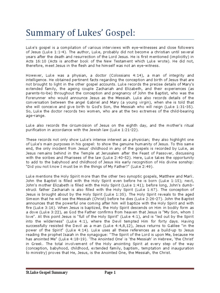 Summary of Lukes' Gospel | PDF | Jesus | Gospels