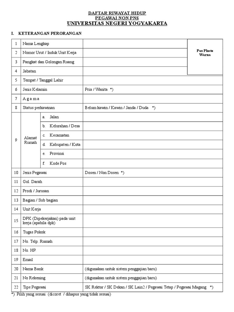 Contoh DRH Non PNS | PDF