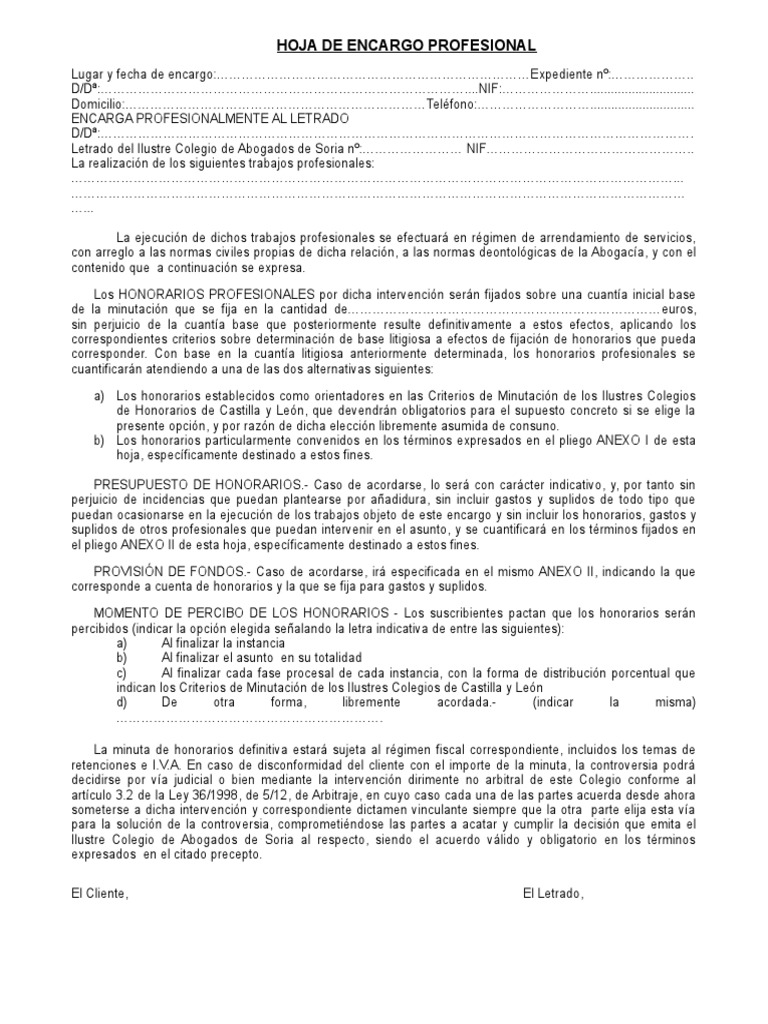 Hoja Encargo Profesional | Presupuesto | Instituciones sociales