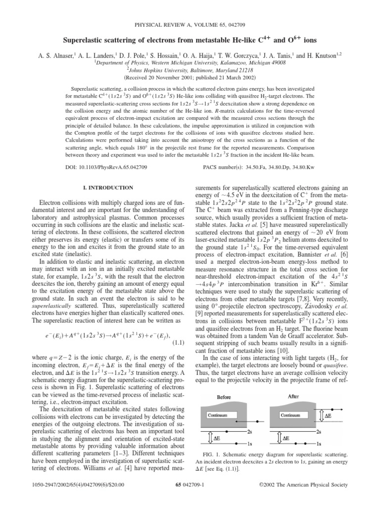 Superelastic Scattering of Electrons From Metastable He-Like C and O Ions | PDF | Cross Section ...