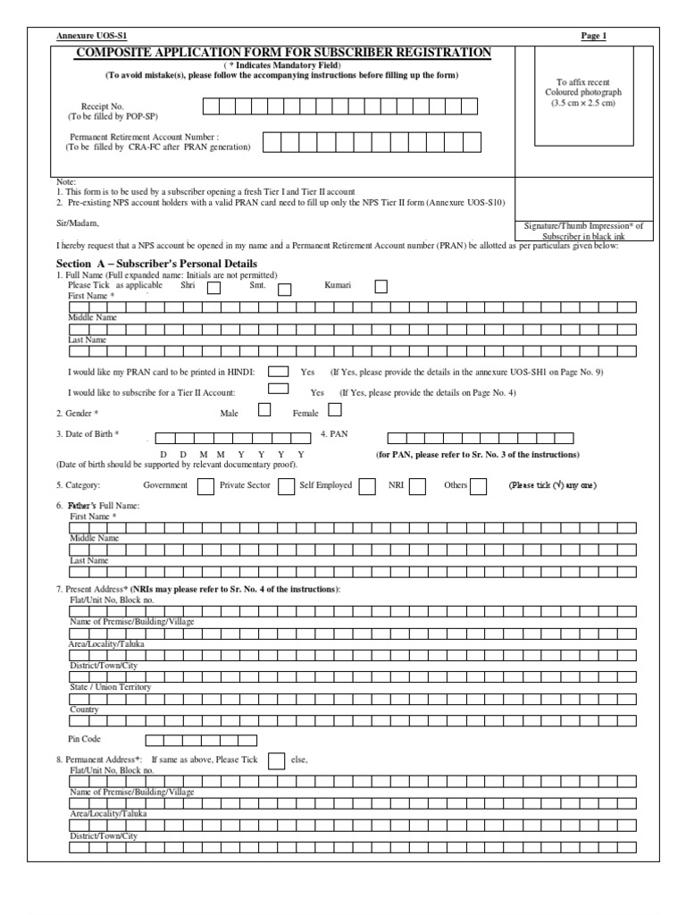 UOS S1 Subscriber Registration Form CAF | PDF | Finance & Money Management