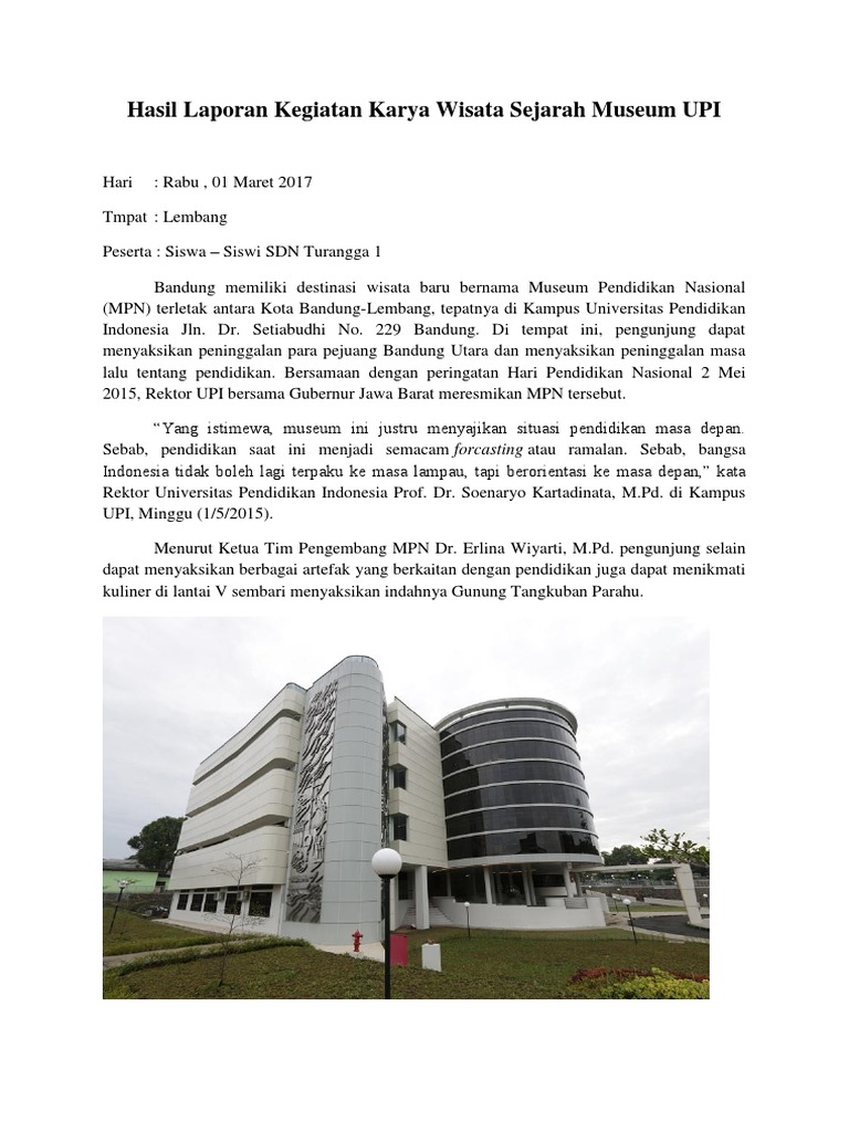 Laporan Kunjungan Kegiatan Belajar di Museum Pendidikan Nasional ...