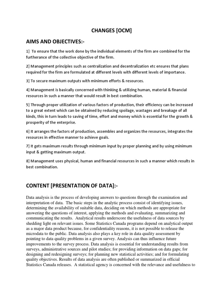 Changes (Ocm) Aims and Objectives | PDF | Factors Of Production | Data Analysis