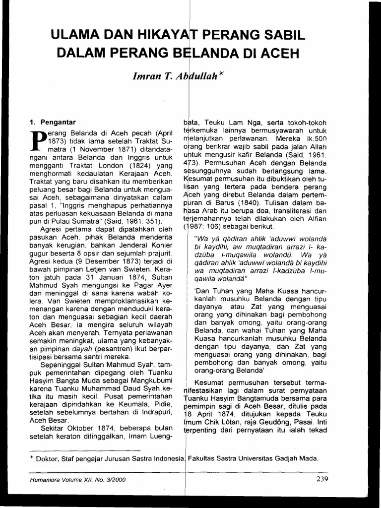 Ulama Dan Hikayat Perang Sabil Aceh | PDF