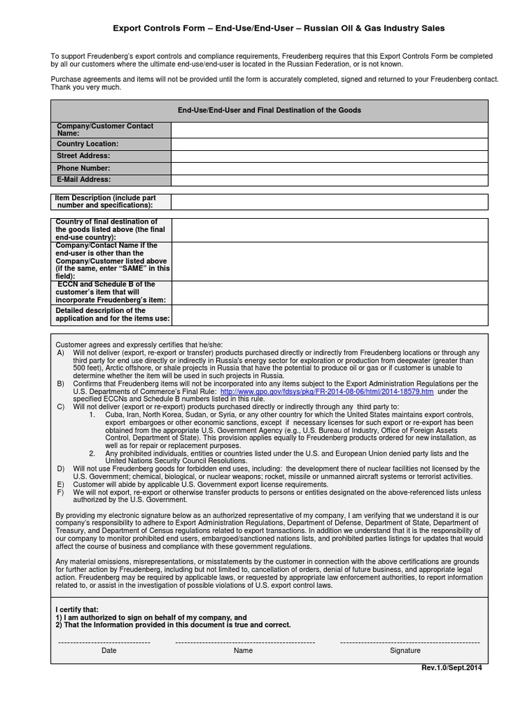 End Use Declaration - Russia Sanctions v.1.0 | The United States ...