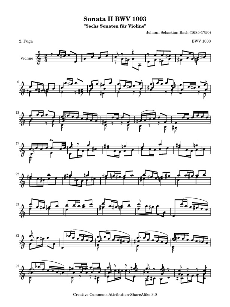 Johann Sebastian Bach, Sonata II BWV 1003, Fuga PDF | PDF