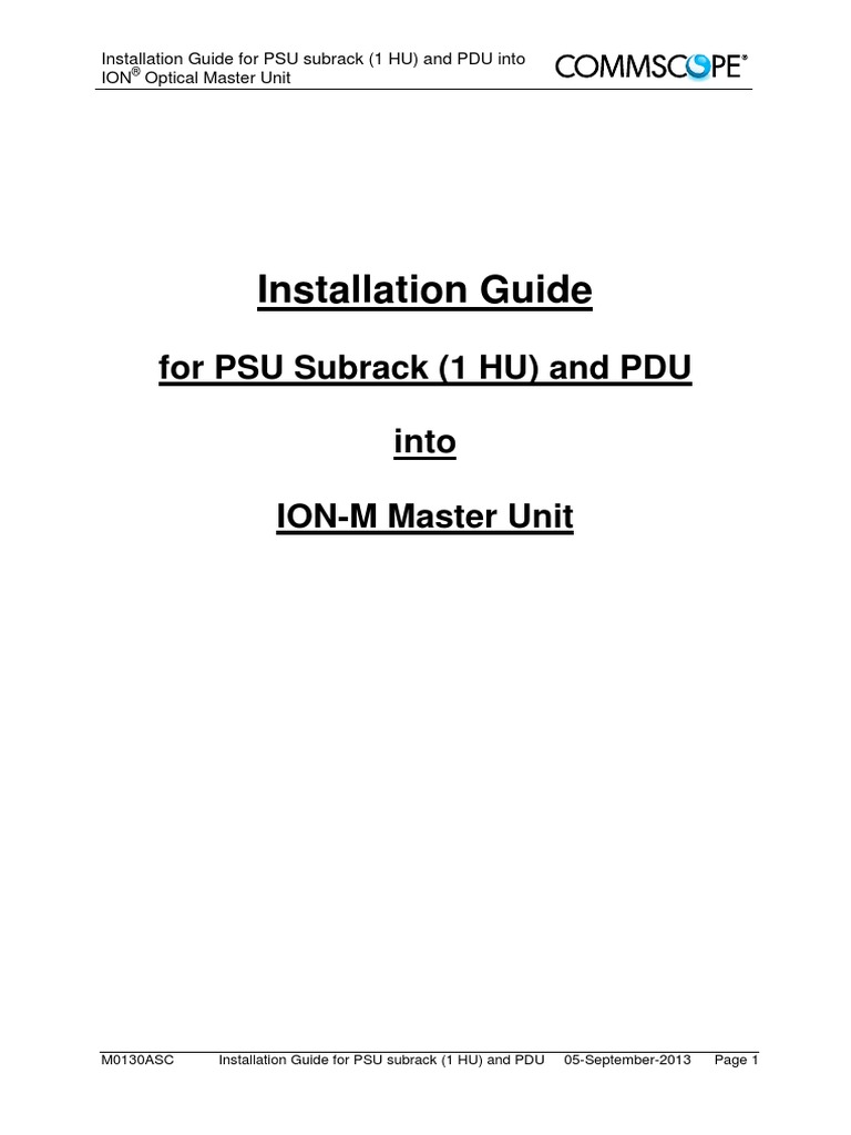 Installation Guide: For PSU Subrack (1 HU) and PDU Into ION-M Master ...