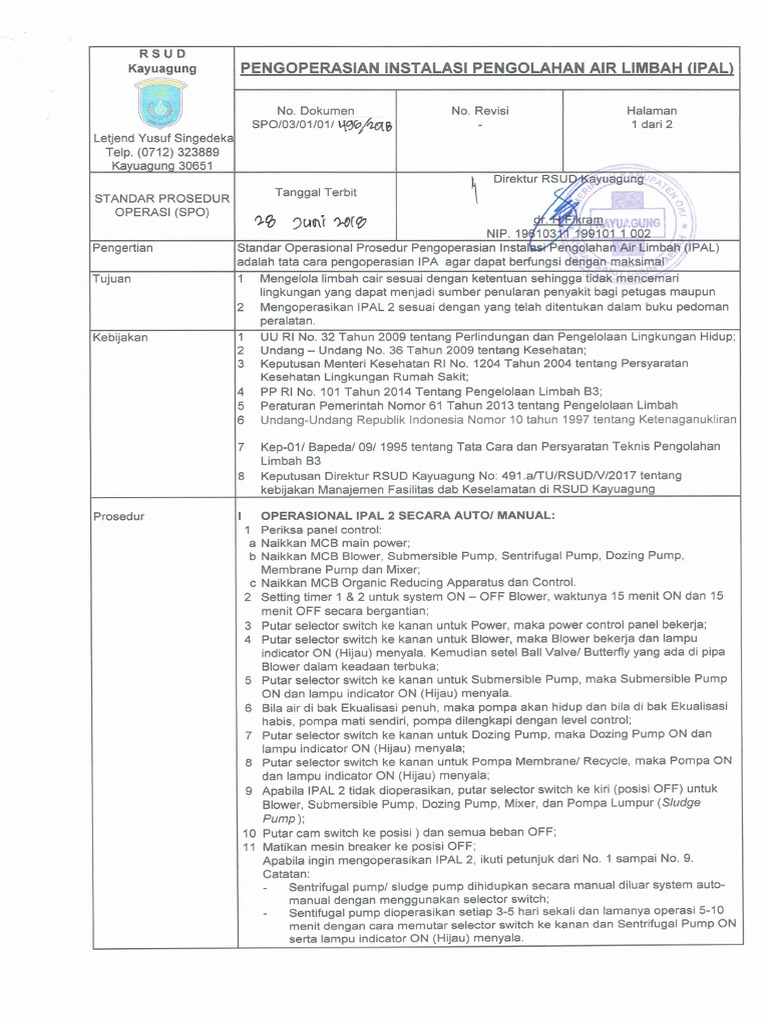 SPO Pengoperasian IPAL | PDF