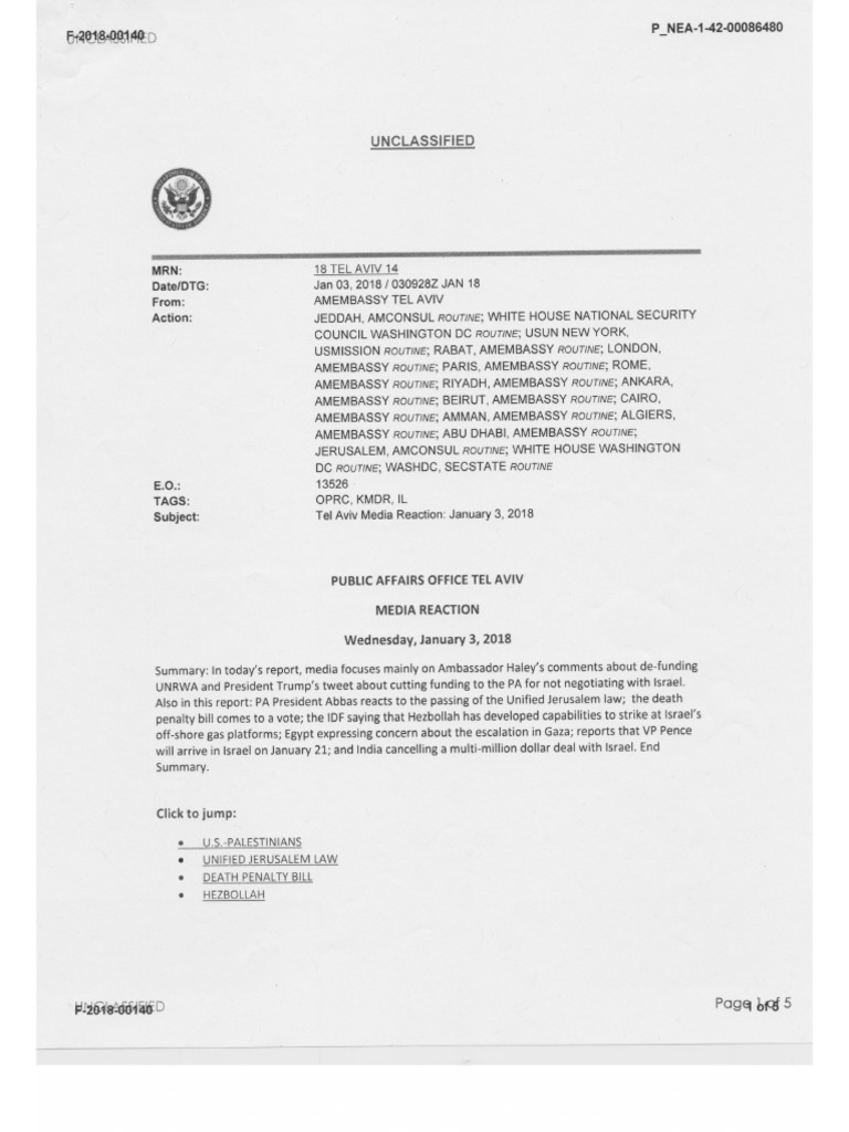 Diplomatic Cable Re Trump Aid Cut to Gaza | Foreign Relations ...