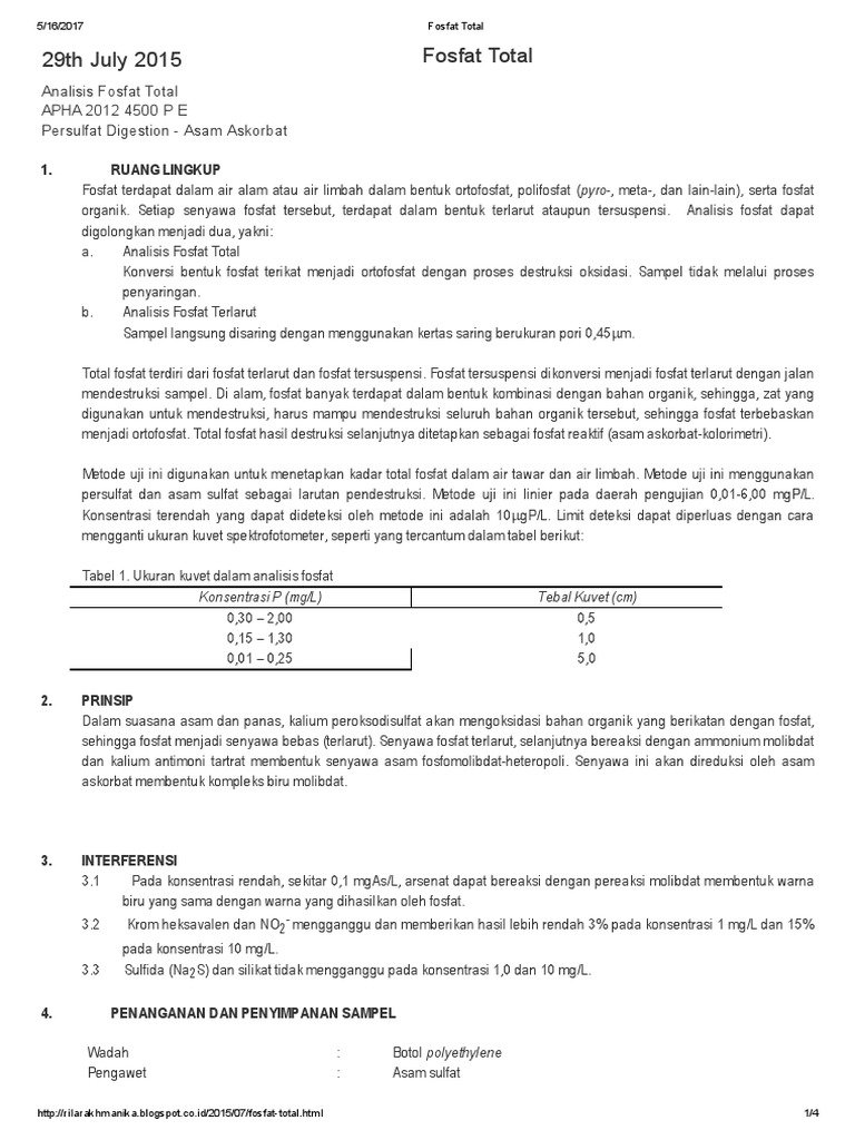 Fosfat Total | PDF
