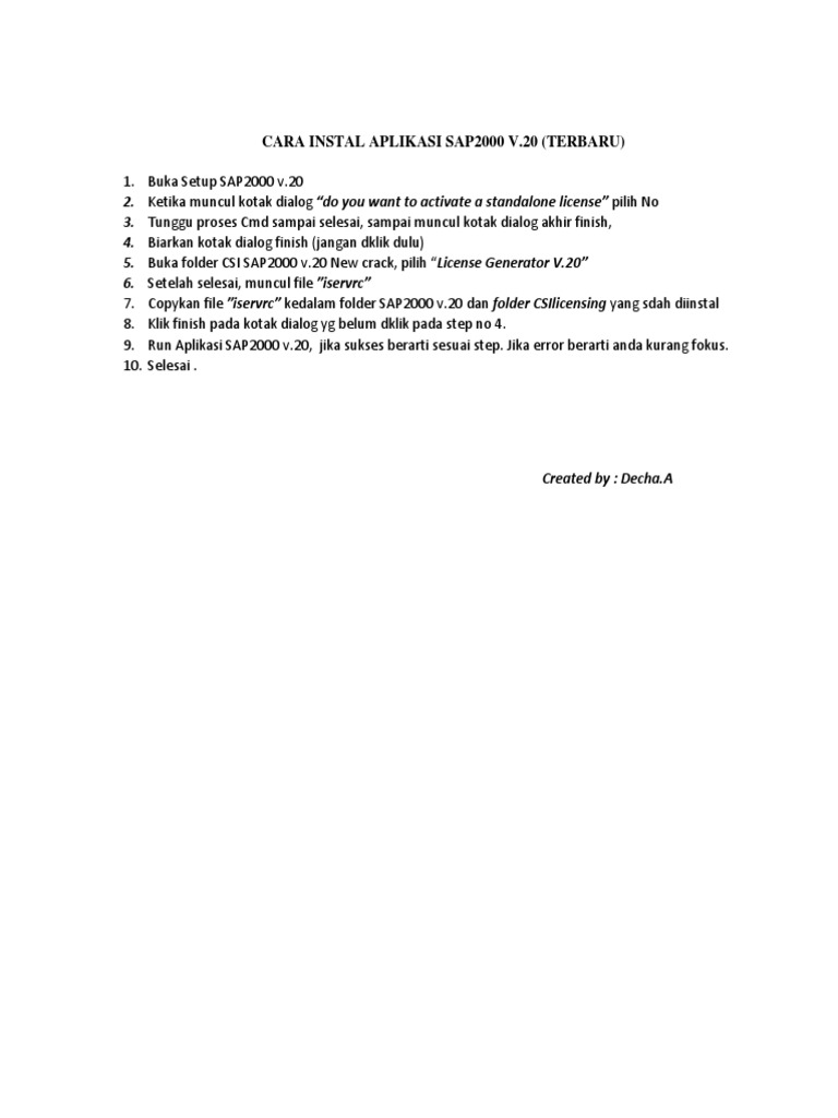 Cara Instal Aplikasi Sap2000 v20 by Decha | PDF